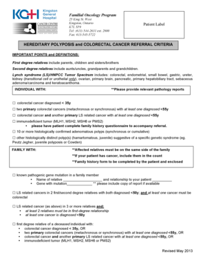 Fillable Online Hereditary Colorectal Cancer Referral Form 2013 Fax ...