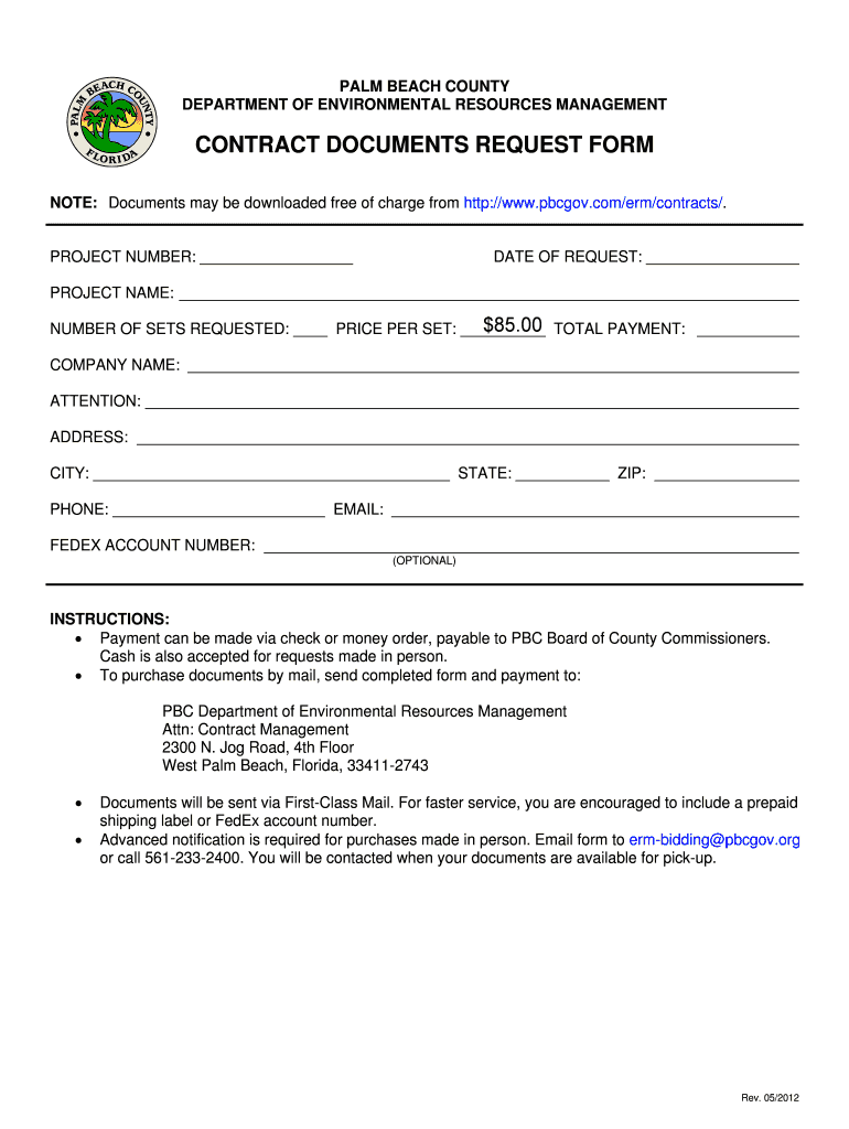 Fillable Online CONTRACT DOCUMENTS REQUEST FORM - Palm Beach County Fax ...