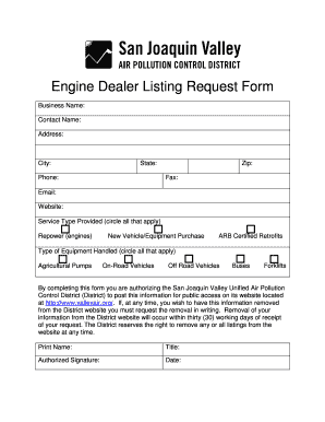 Fillable Online valleyair Engine Dealer Listing Request Form - San ...