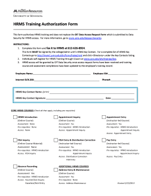 Fillable Online www1 umn This form authorizes HRMS training and does ...