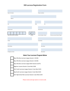 Fillable Online 300 Lacrosse Registration Form - American Box Lacrosse ...