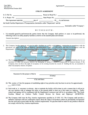 Fillable Online scdot Utility Agreement Blank Form - South Carolina ...