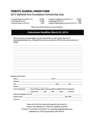 Fillable Online idyllwildarts TRIBUTE JOURNAL ORDER FORM 2015 Idyllwild ...