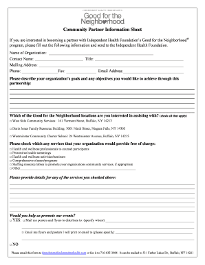 Fillable Online Community Partner Information Sheet - Independent ...