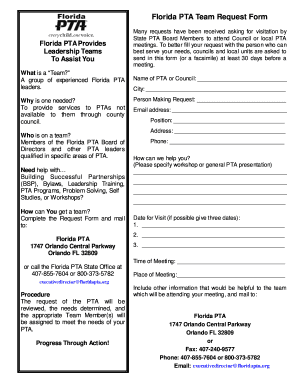 Fillable Online floridapta Team Request Form.pdf - Florida PTA Fax ...