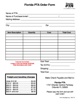 Fillable Online floridapta Florida PTA Order Form Fax Email Print ...