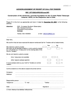 Fillable Online Tender Form - ESO Fax Email Print - pdfFiller