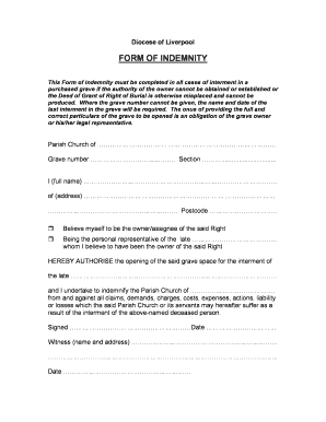 Fillable Online liverpool anglican FORM OF INDEMNITY - Diocese Of ...