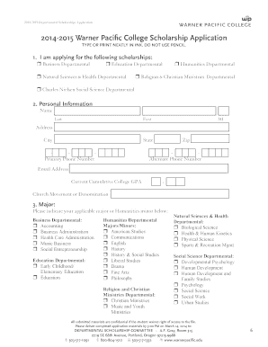 Fillable Online warnerpacific Departmental Scholarships Application - Warner Pacific College Fax ...