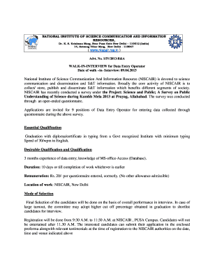 Fillable Online niscair res DEO Advt..doc - niscair res Fax Email Print - pdfFiller