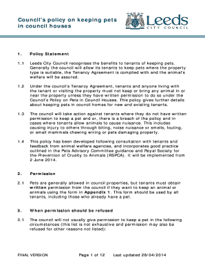 Fillable Online Councils policy on keeping pets Fax Email Print - pdfFiller