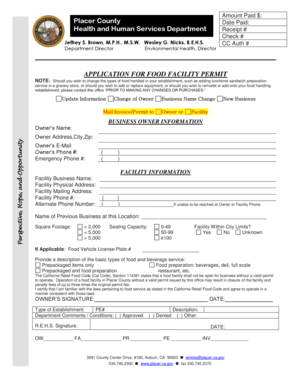Fillable Online placer ca APPLICATION FOR FOOD FACILITY PERMIT - Placer ...