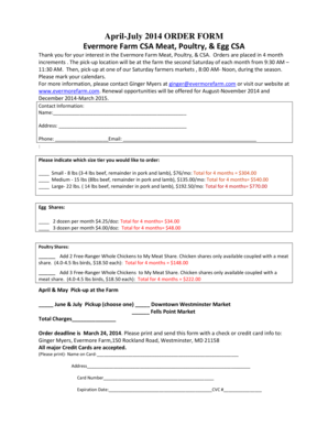 Fillable Online April-July 2014 ORDER FORM Evermore Farm CSA Meat ...