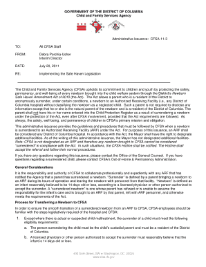 Fillable Online cfsa dc Implementing the Safe Haven Legislation PDF ...