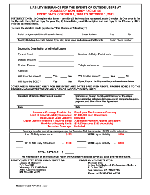 Fillable Online documents dioceseofmonterey Liability insurance for the ...