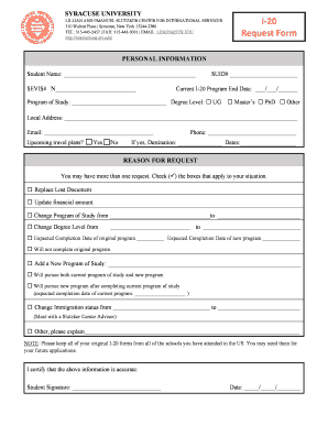 Fillable Online international syr I-20 Request Form - Slutzker Center for International Services ...