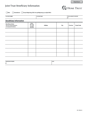 Fillable Online Beneficiary Form - Home Trust Fax Email Print - pdfFiller