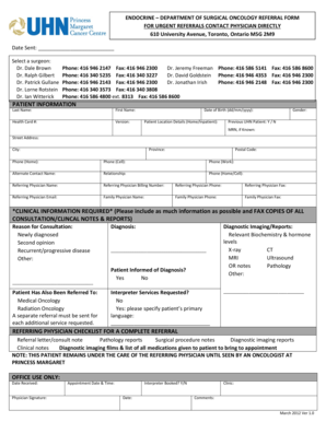 Fillable Online ENDOCRINE DEPARTMENT OF SURGICAL ONCOLOGY REFERRAL FORM ...