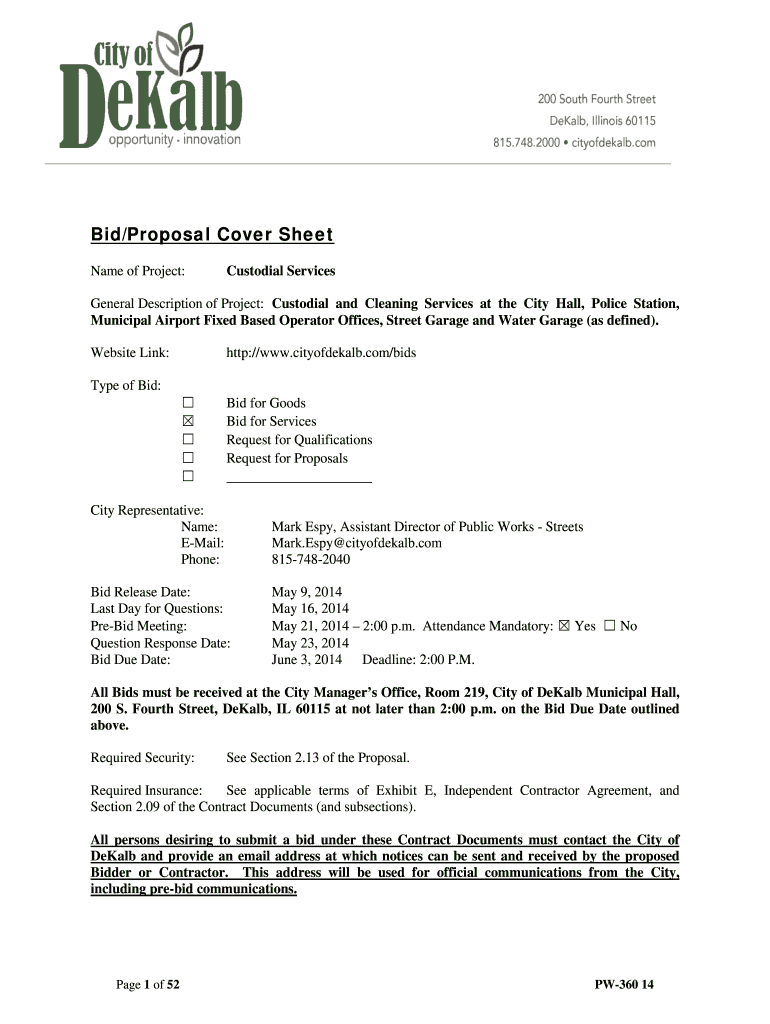 Fillable Online Bid/Proposal Cover Sheet - City of DeKalb Fax Email ...