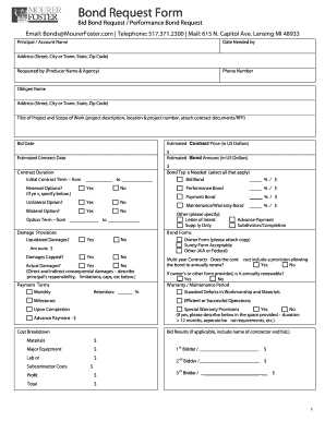 Fillable Online Bid Bond / Performance Bond Request Form - Mourer-Foster Fax Email Print - pdfFiller