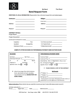 Fillable Online Bond Request Form - Surety Bond Brokers Fax Email Print ...