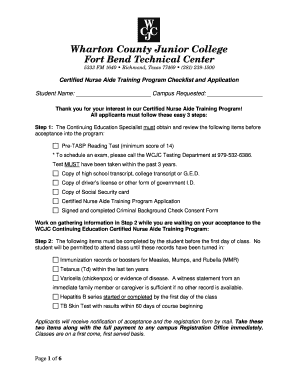 Fillable Online wcjc Certified Nurse Aide Training Program Checklist and Application Fax Email ...