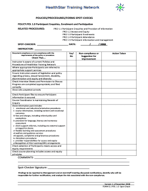 Fillable Online healthstar edu FORM 5.2 POL 1.0 Spot Check - HealthStar ...
