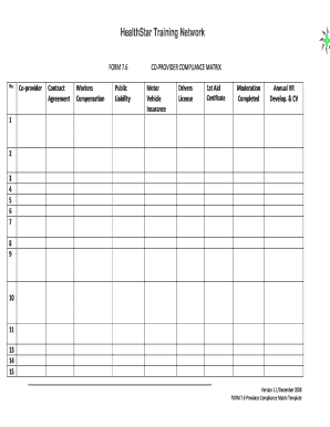 Fillable Online healthstar edu FORM 7.6 Providers Compliance Matrix ...
