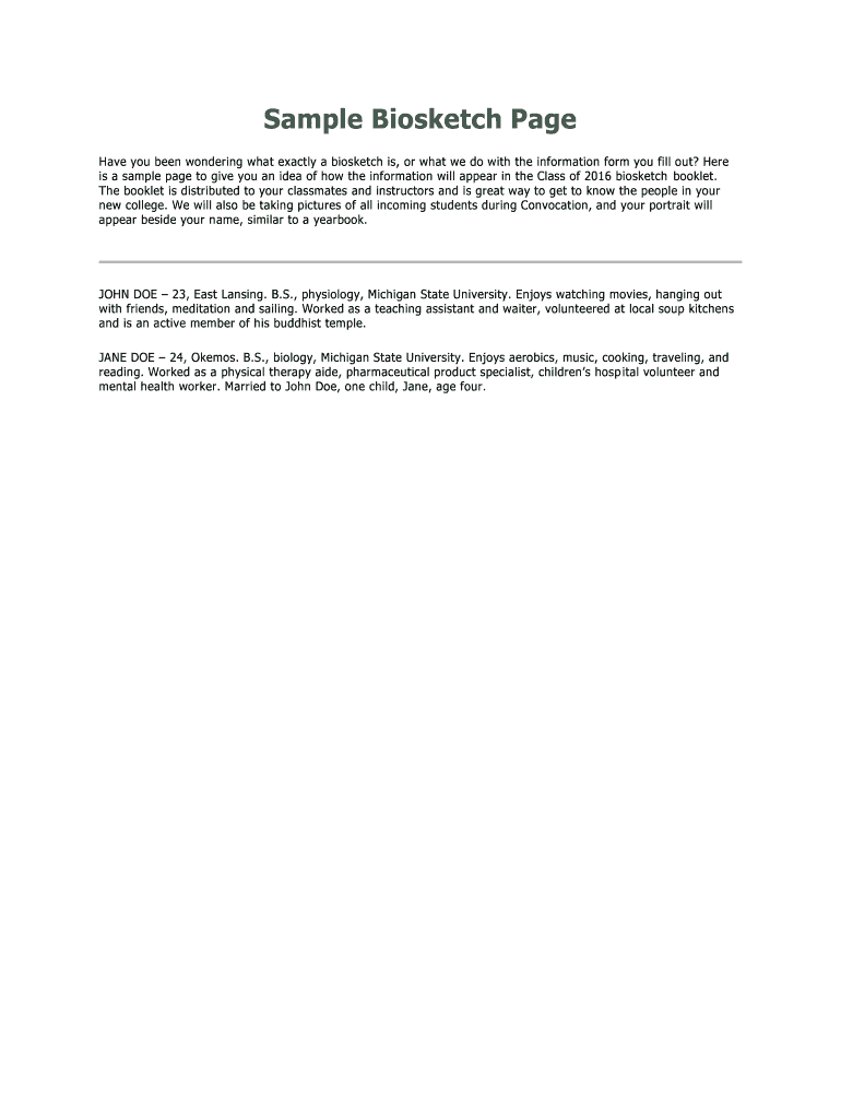 Fillable Online Sample Biosketch Page Fax Email Print - pdfFiller