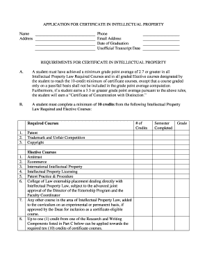Fillable Online utoledo APPLICATION FOR bCERTIFICATEb IN INTELLECTUAL bPROPERTYb - utoledo Fax ...