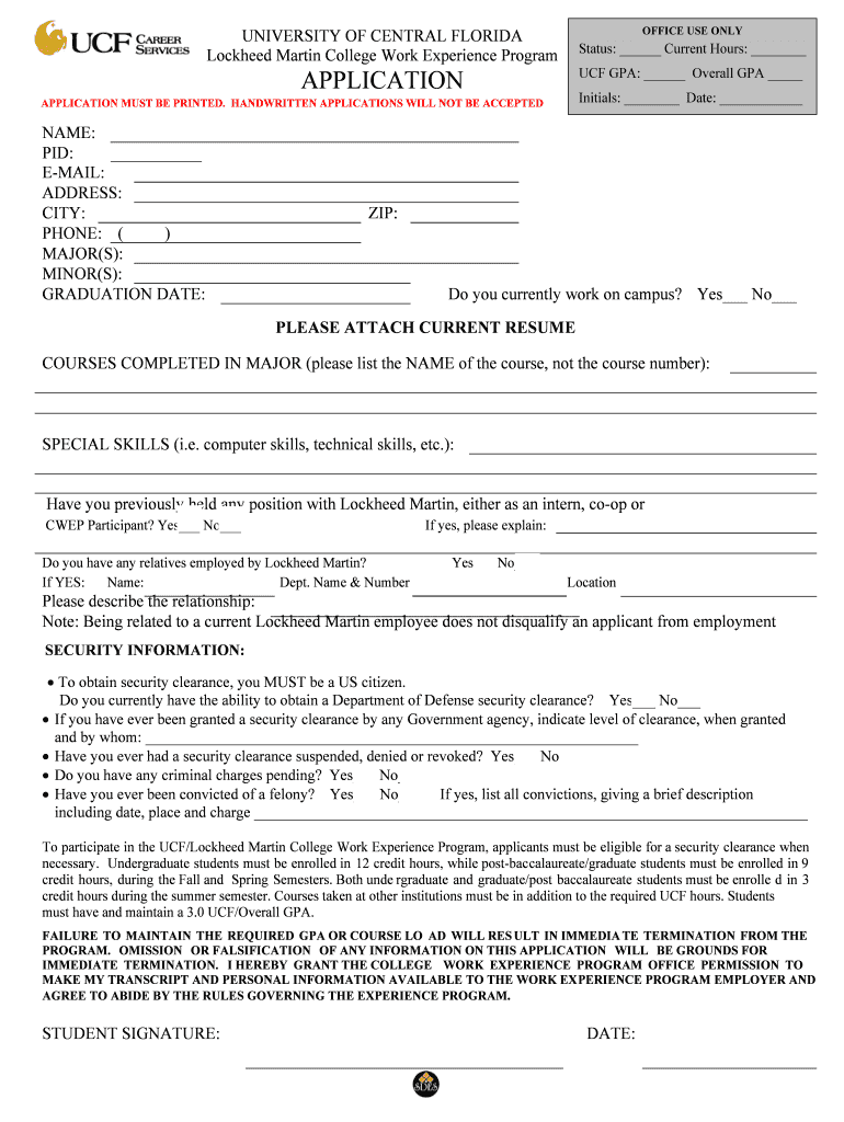 Fillable Online career ucf Lockheed Application2011. Written for teens ...