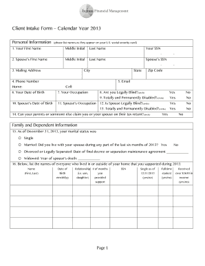 Fillable Online IFM Client Intake Form CY 2013 Fax Email Print - pdfFiller