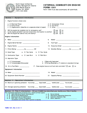 Fillable Online ncuaqmd Internal combustion engine form 1301 - North ...