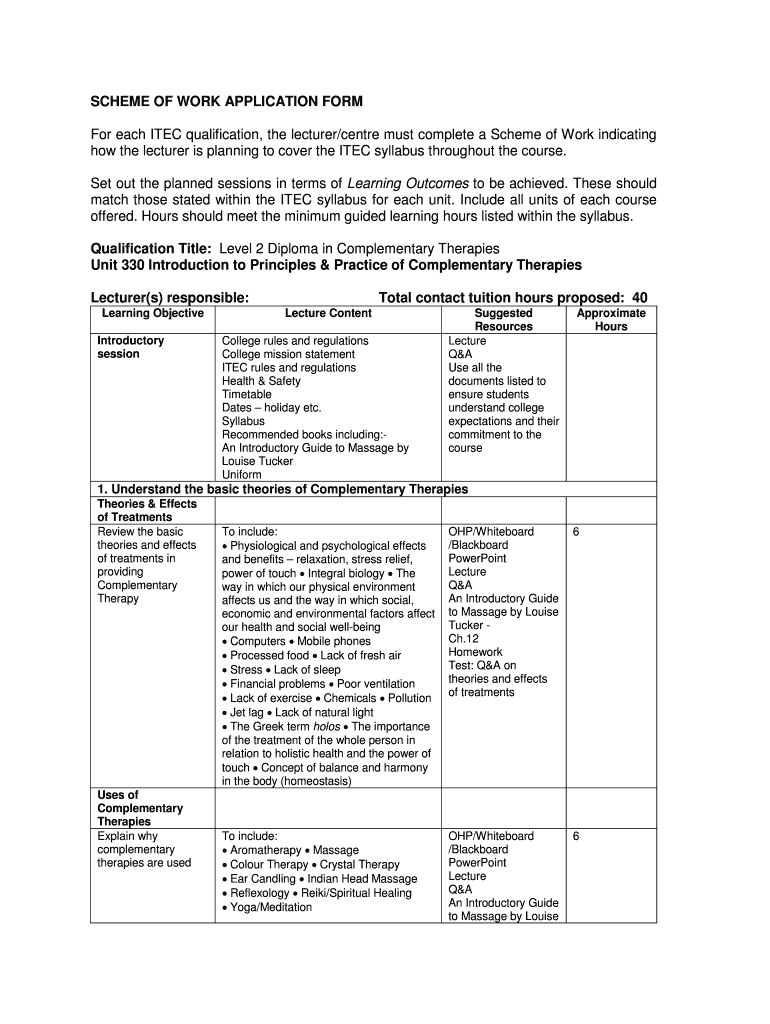 Fillable Online itecworld co For each ITEC qualification, the ...