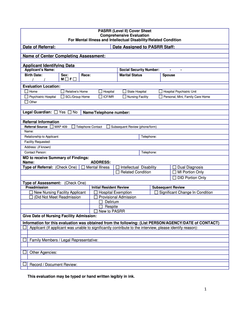 Fillable Online dbhdid ky Date of Referral Date Assigned to PASRR Staff ...