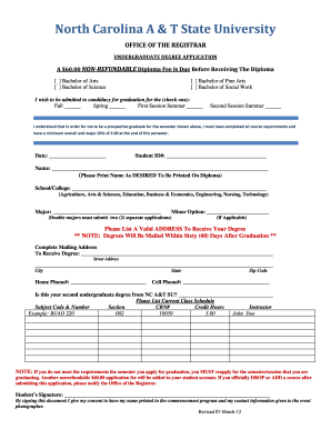 Fillable Online ncat Undergraduate Application For Graduation - North ...