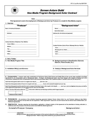 Fillable Online #32A Last Revised 08/07/09 Screen Actors Guild New Media Program Background ...