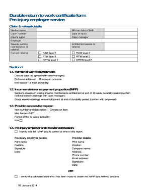 Fillable Online groups psychology org Durable return to work ...