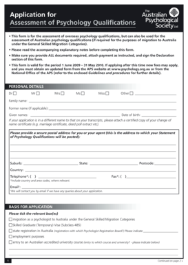Fillable Online psychology org Application for Assessment of Psychology ...