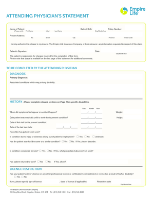 Fillable Online empire Attending Physician's Statement, Long Term Disability - Empire Life ...