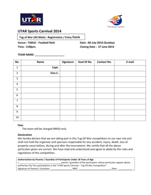 Fillable Online Tug of War (All Male) Registration Entry Form Fax Email ...