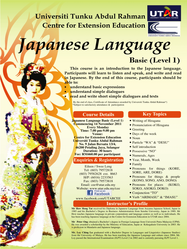 Fillable Online Japanese language flyer 002 - amend - Universiti Tunku ...