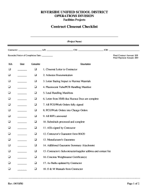 Fillable Online cashnet Contract Closeout Checklist - cashnet Fax Email ...