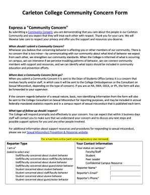 Fillable Online apps carleton Carleton Community Concern Form Template ...
