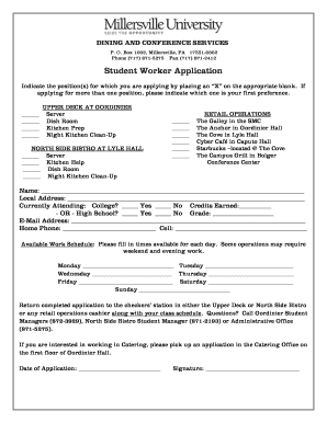 Fillable Online millersville Student Worker Application - Millersville ...