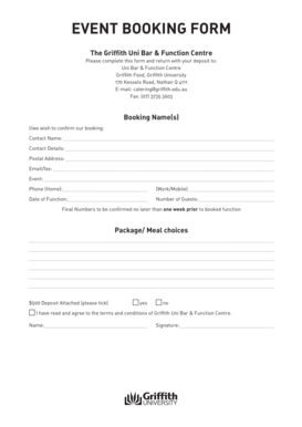 Fillable Online griffith edu EVENT BOOKING FORM - Griffith University ...