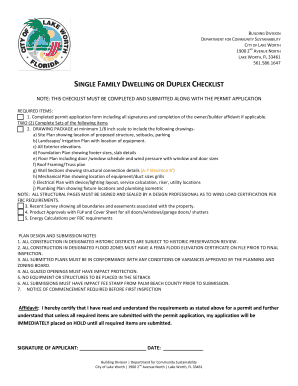 Fillable Online lakeworth SINGLE FAMILY DWELLING OR DUPLEX CHECKLIST ...