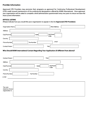 Fillable Online bomi Approved CPD Provider Application - BOMI Fax Email Print - pdfFiller