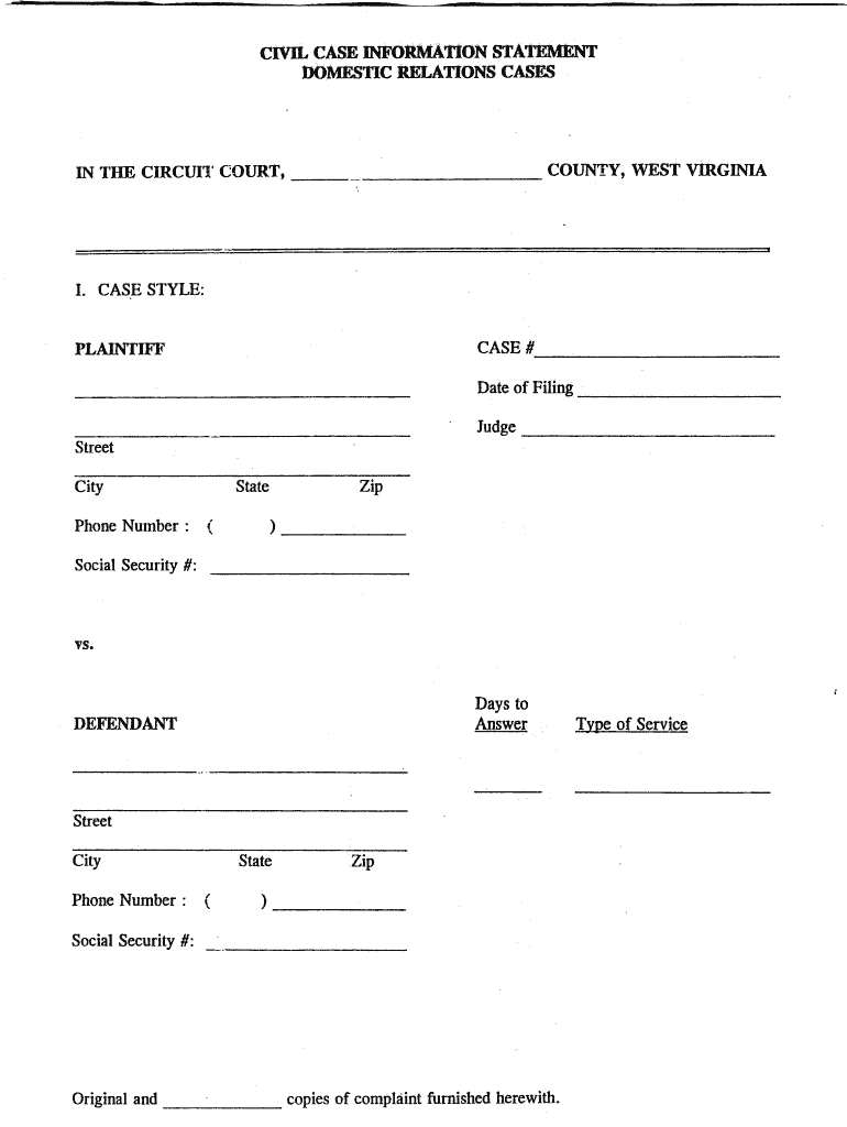 Fillable Online Civil case information statement - Monroe County, WV ...