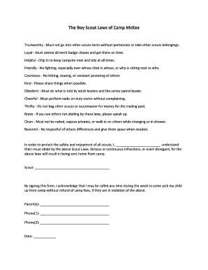 Fillable Online The Boy Scout Laws of Camp McKee Fax Email Print ...